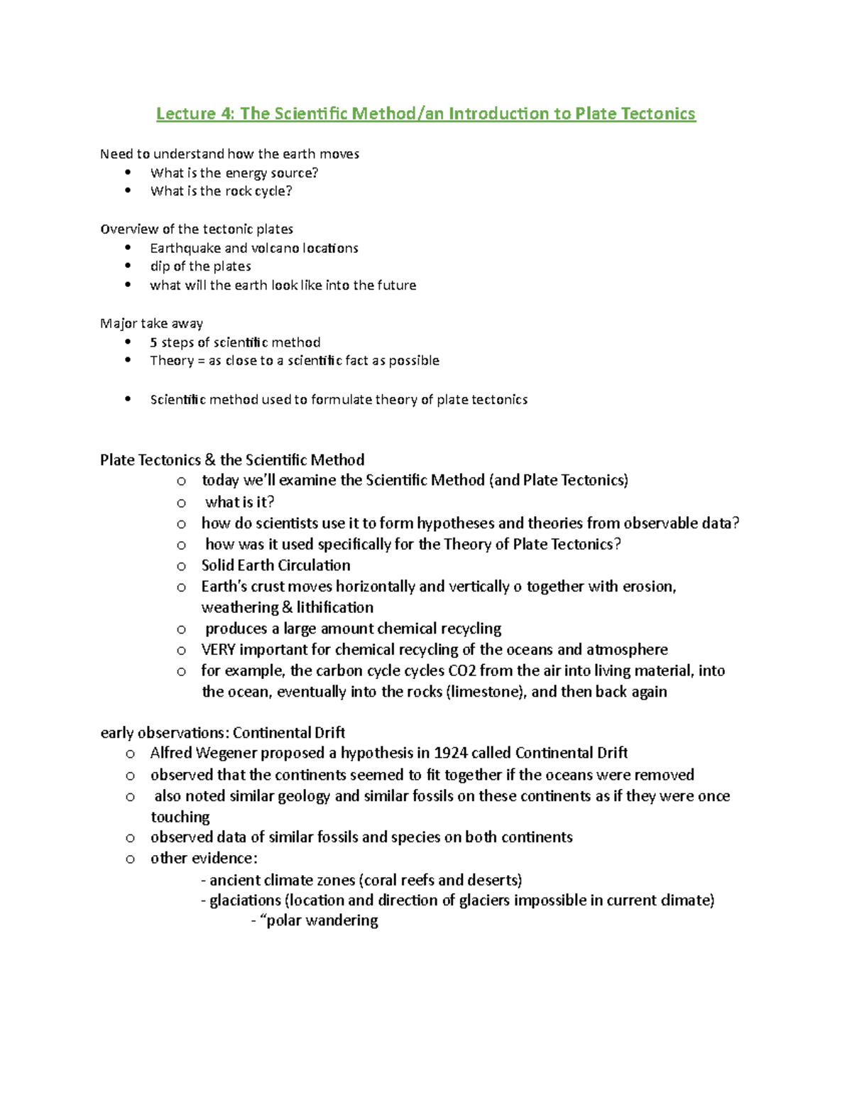 Geology Lecture 4 - The Scientific Method/an Introduction to Plate ...