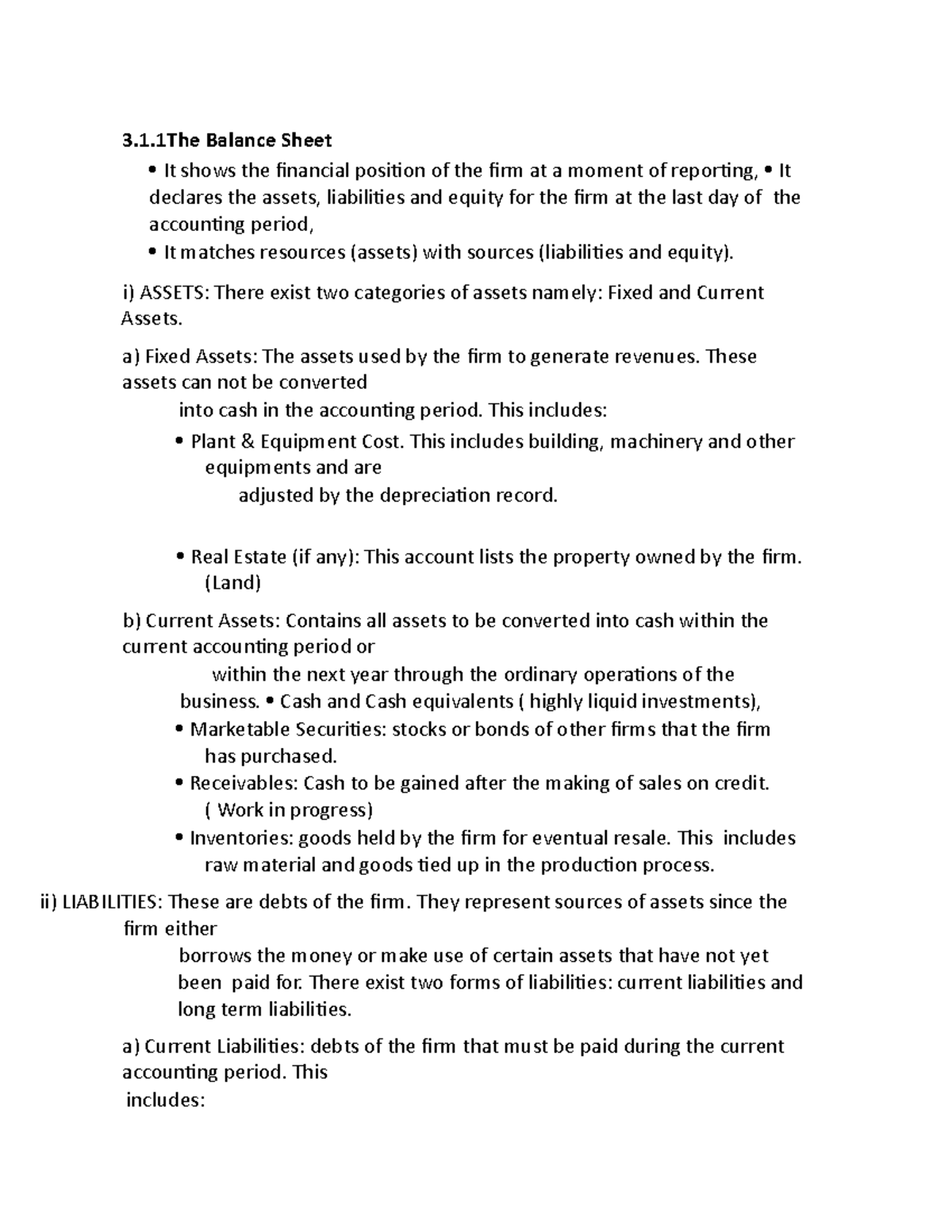 3.1.1The Balance Sheet Lecture Notes - 3.1 Balance Sheet It shows the ...