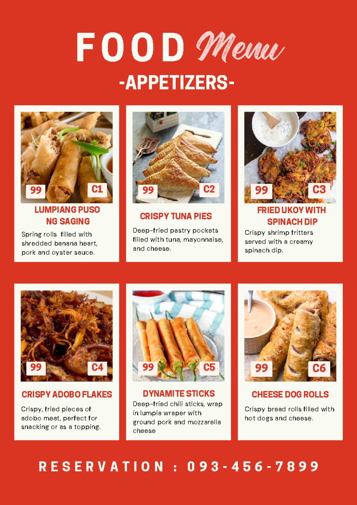 Red White Minimal Printable Menu Template - LUMPIANG PUSO NG SAGING C ...