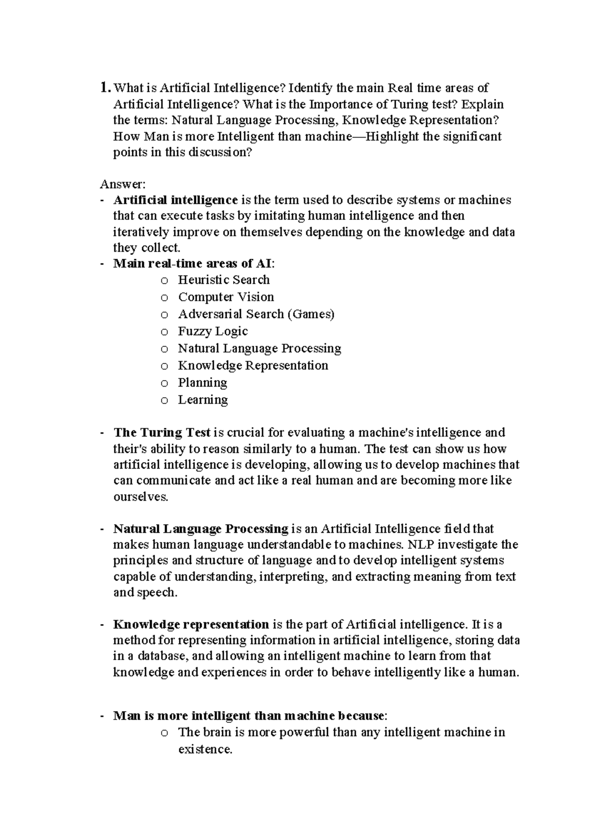 Assignment 1 - ALoha - 1. What is Artificial Intelligence? Identify the ...