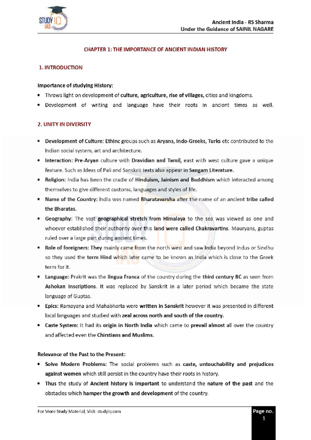 Lecture 1 (Ancient India by RS Sharma)) Final - Bachelors in Education ...