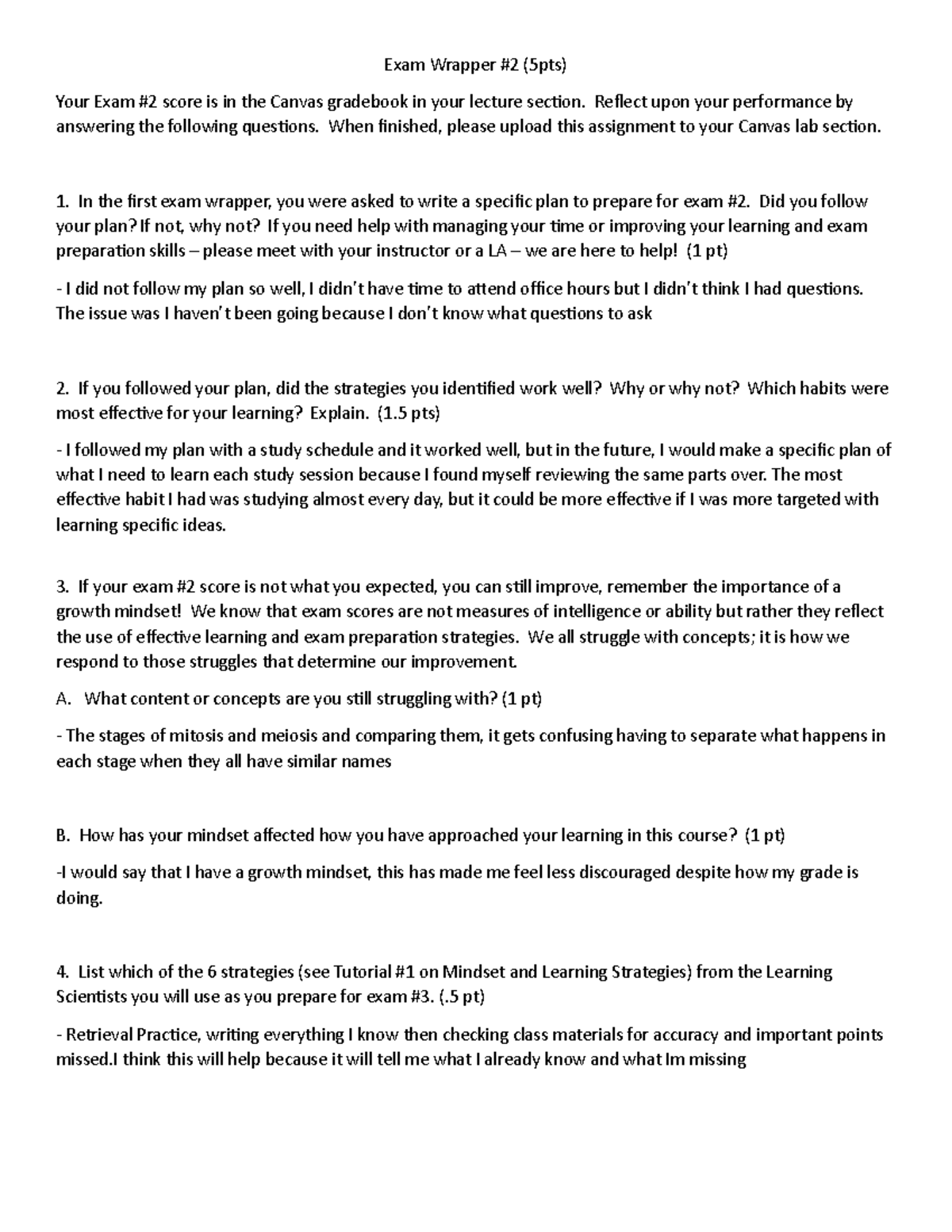 Exam Wrapper 2-1 - Reflect upon your performance by answering the following ques@ons. When ...