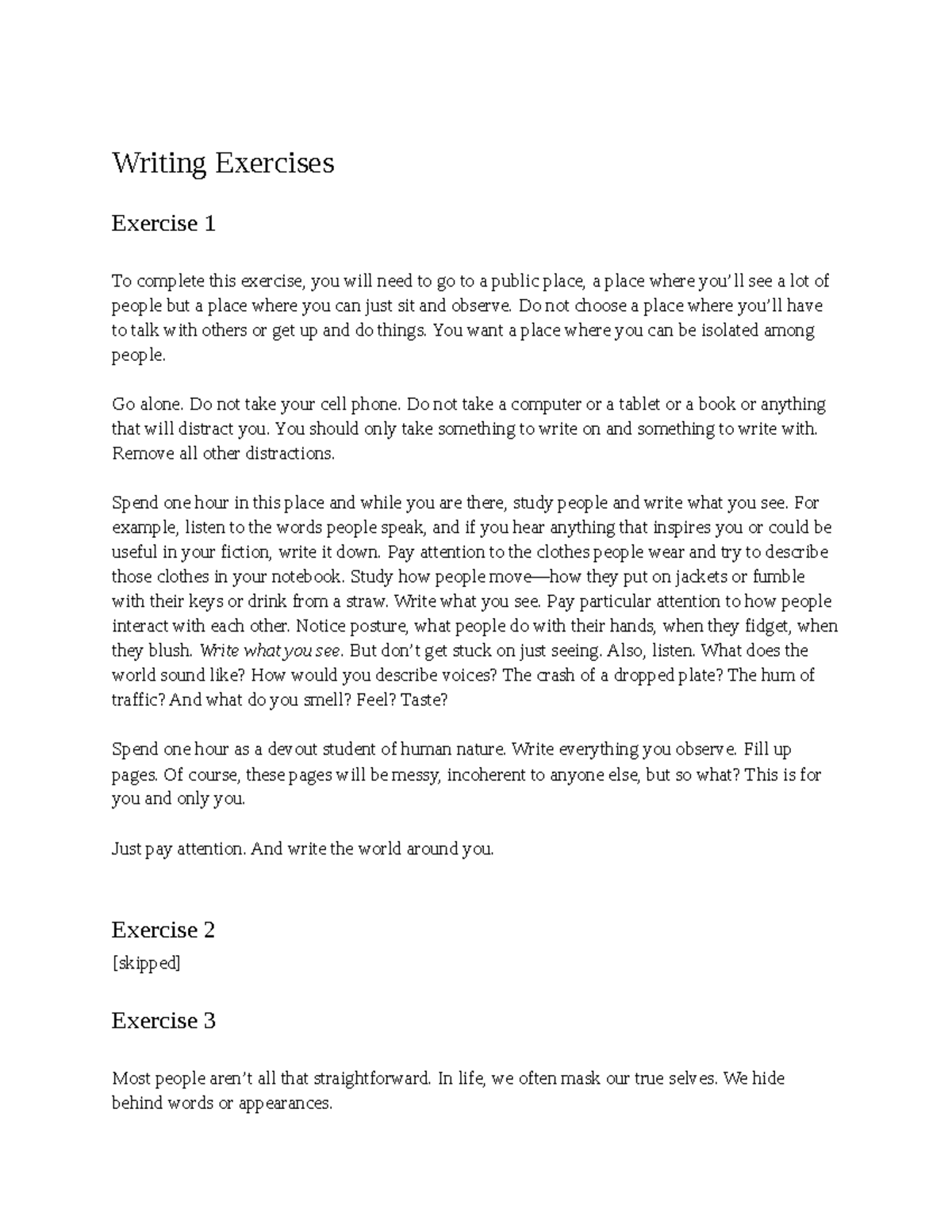 CW Writing Exercises - Writing Exercises Exercise 1 To complete this ...