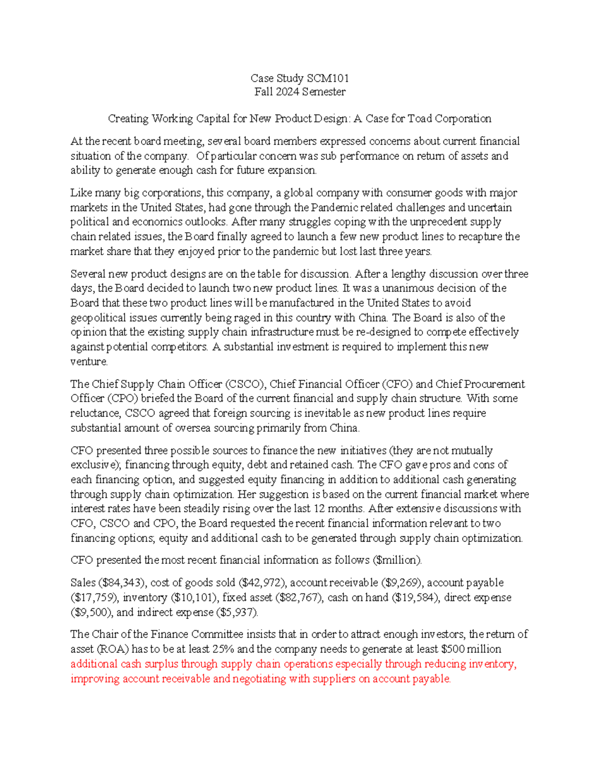 2024 Digital Badge Case Study SCM101 - Case Study SCM Fall 2024 Semester Creating Working ...