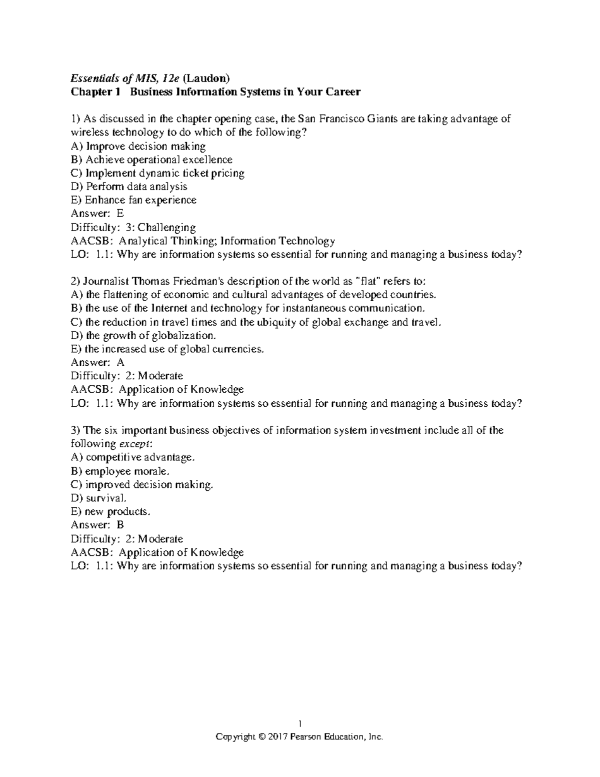 Laudon Emis12 Tb 01 1 Essentials Of Mis 12e Laudon Chapter 1