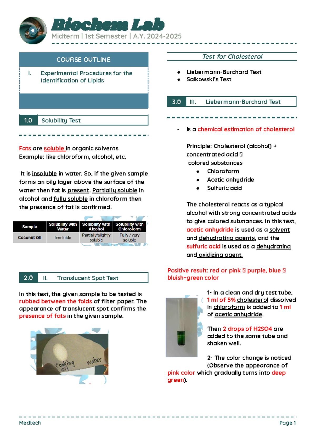 Biochem Experiment 5 Lipids Midterm - Biochem Lab Midterm | 1st Semester | A. 2024- COURSE ...