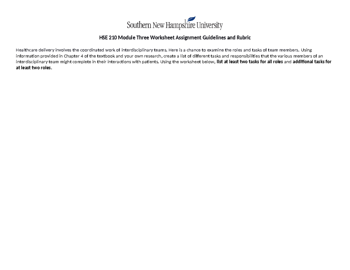 HSE210 3-2 Worksheet - HSE 210 Module Three Worksheet Assignment ...