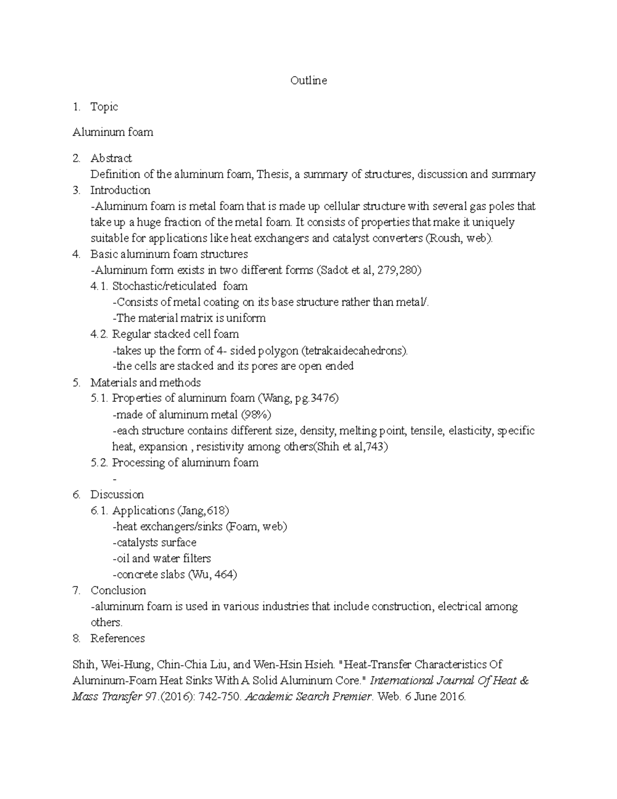 Sample outline-alluminum foam - Outline Topic Aluminum foam Abstract ...