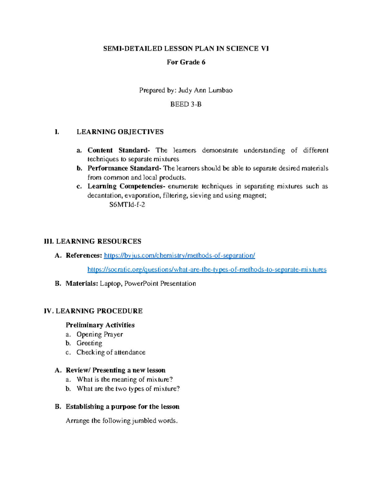 PS6 l Umbao SLP2 - Lesson Plan - SEMI-DETAILED LESSON PLAN IN SCIENCE ...