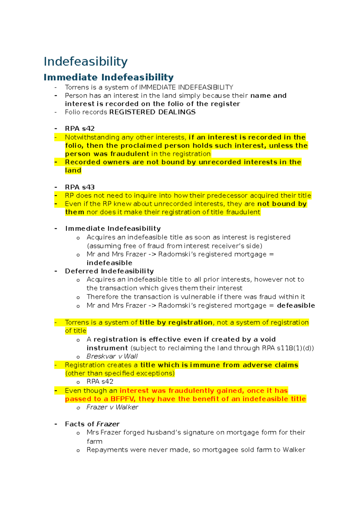 Indefeasibility Notes - Indefeasibility Immediate Indefeasibility ...