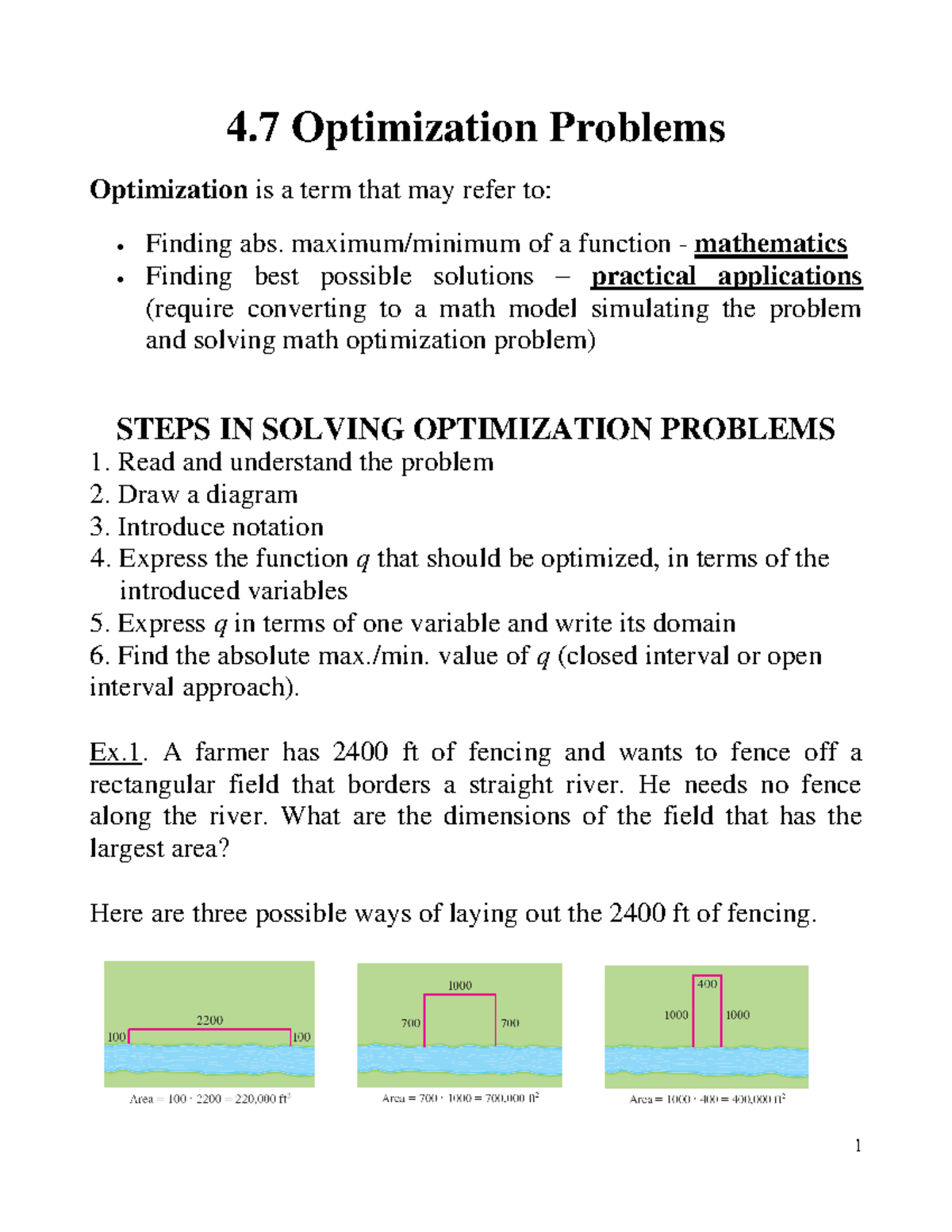 math 150 2024 spring chapter lecture - 4 Optimization Problems Optimization is a term that may ...