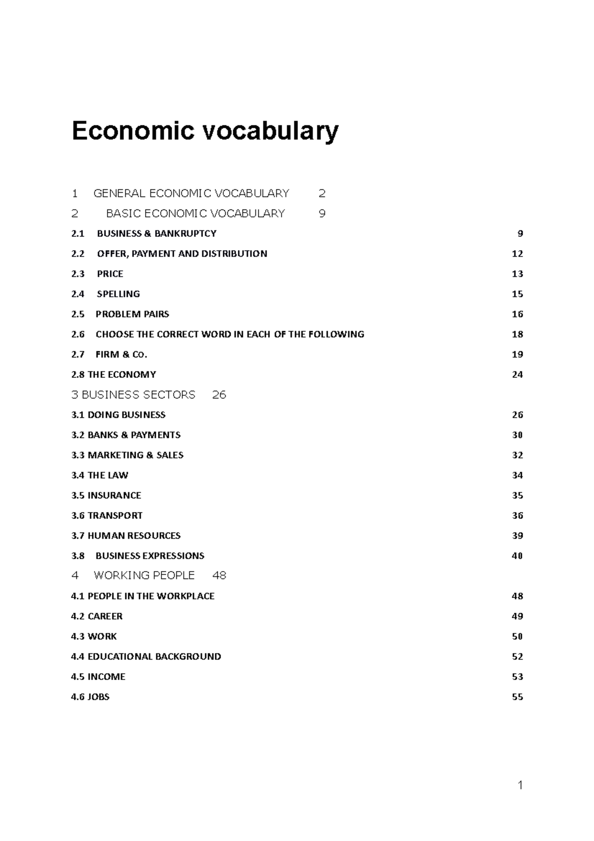 Eng1 2022 business vocabulary - Economic vocabulary 1 GENERAL ECONOMIC ...