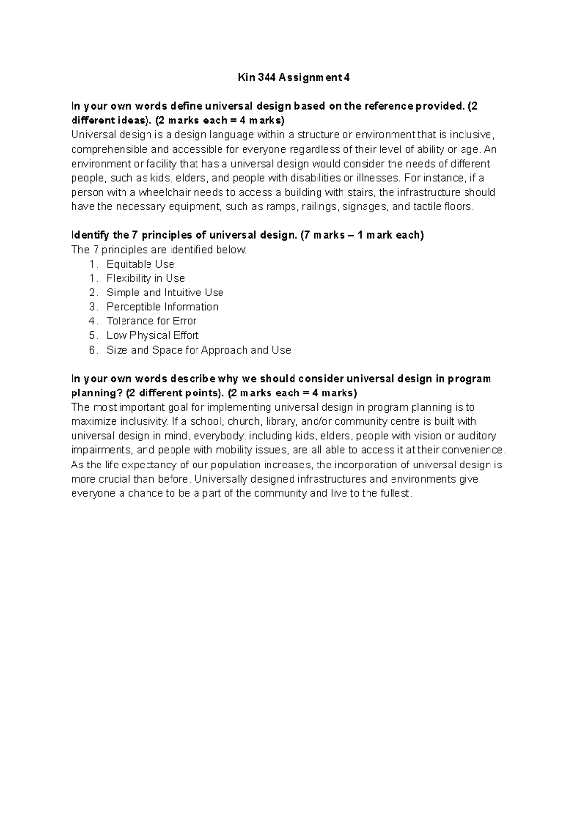 Assignment 4 Management - Universal Design 101 - Kin 344 Assignment 4 ...