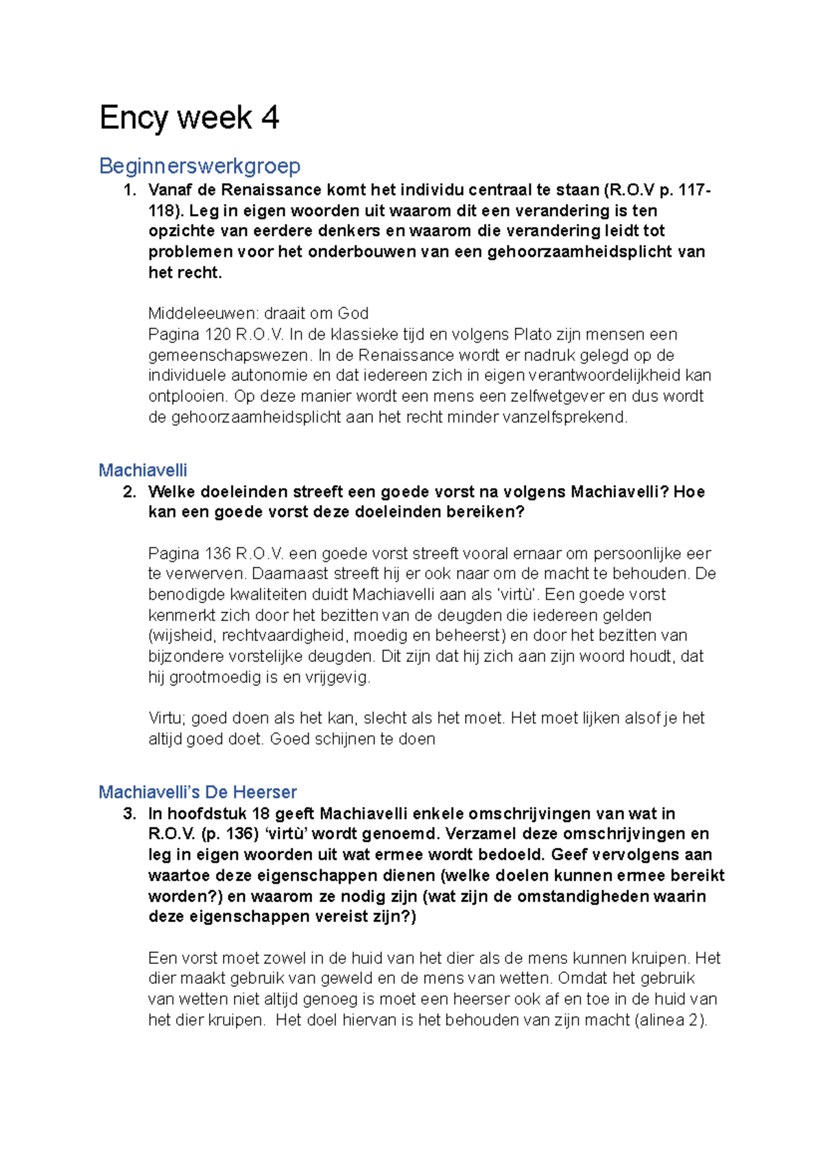 Encyclopedie der rechtswetenschap I week 4 - Ency week 4 Beginnerswerkgroep Vanaf de Renaissance ...