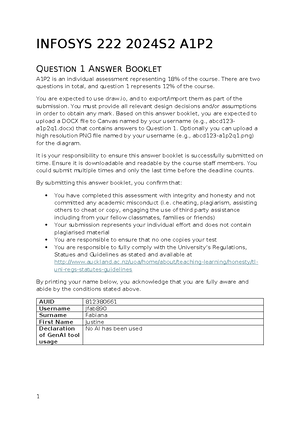 a1p2q1 - Assignment - INFOSYS 222 2024S2 A1P QUESTION 1 ANSWER BOOKLET ...