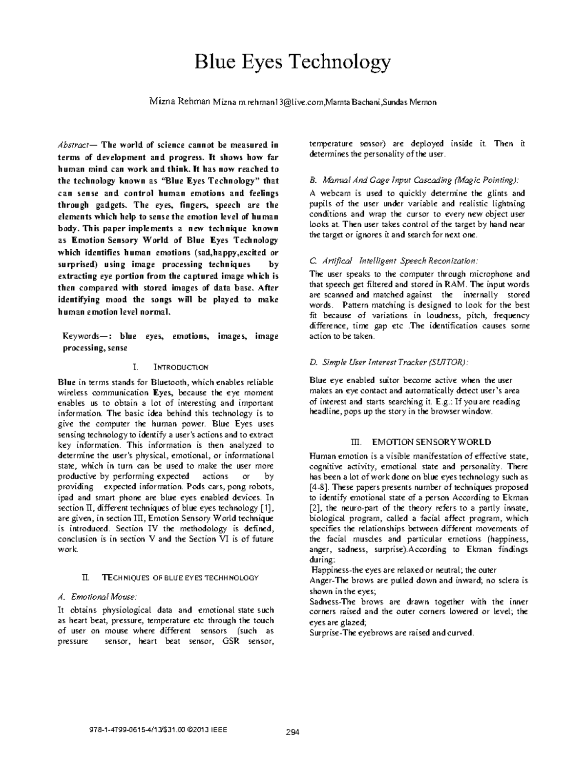 Blue eyes technology - Blue Eyes Technology Mizna Rehman Mizna m@live ...