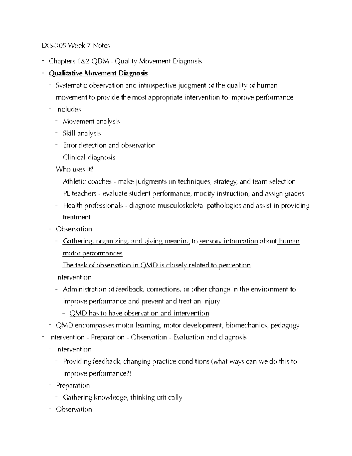 EXS-305 Week 7 - Week 7 305 - EXS-305 Week 7 Notes - Chapters 1&2 QDM ...