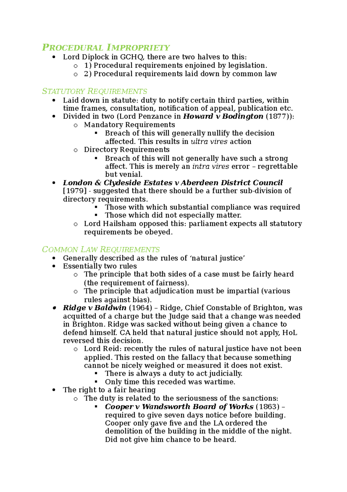 JR - Procedural Impropriety - PROCEDURAL IMPROPRIETY Lord Diplock in ...
