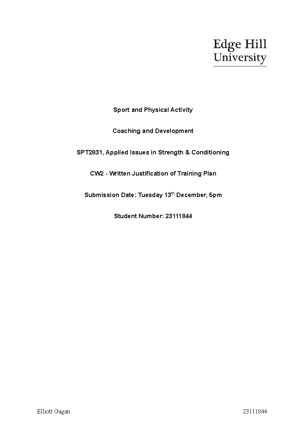 SPT2831 Essay; Assessment Template - Sport and Physical Activity ...