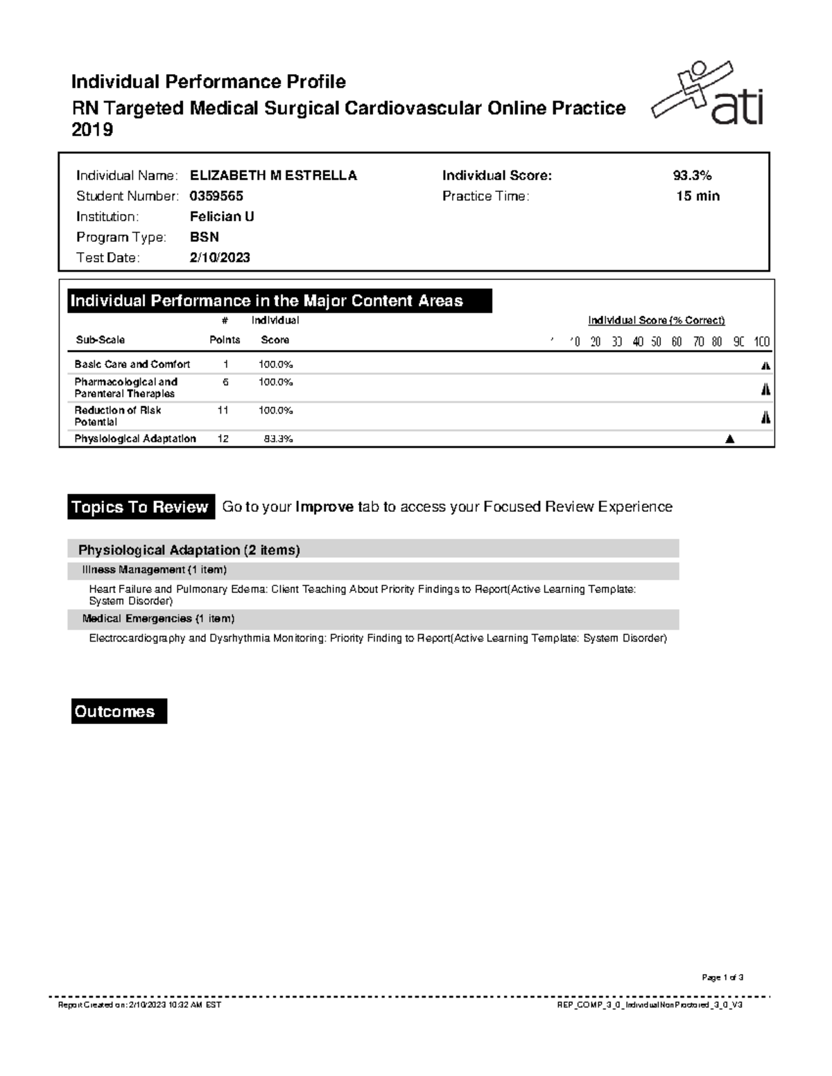 Ati cardiac Report - Nurse - Individual Performance Profile RN Targeted ...