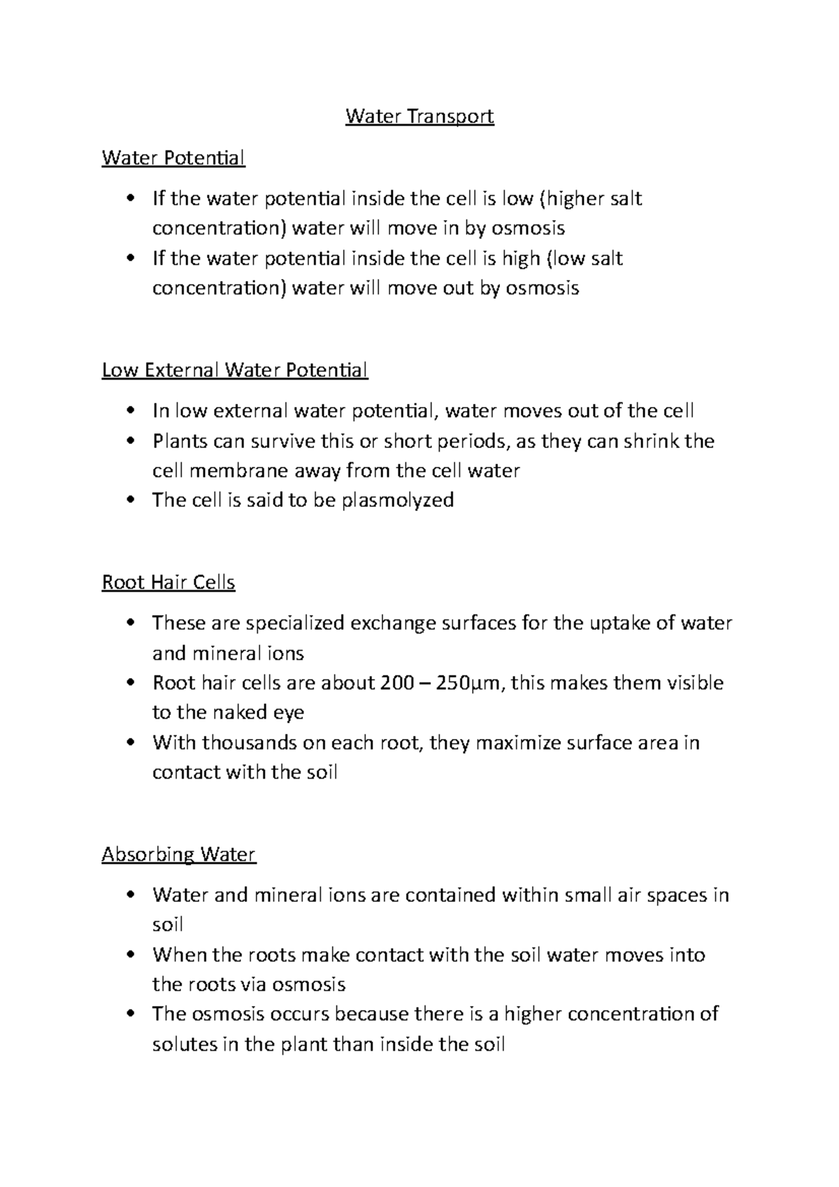 Water Transport 1 - Water Transport Water Potential If the water ...