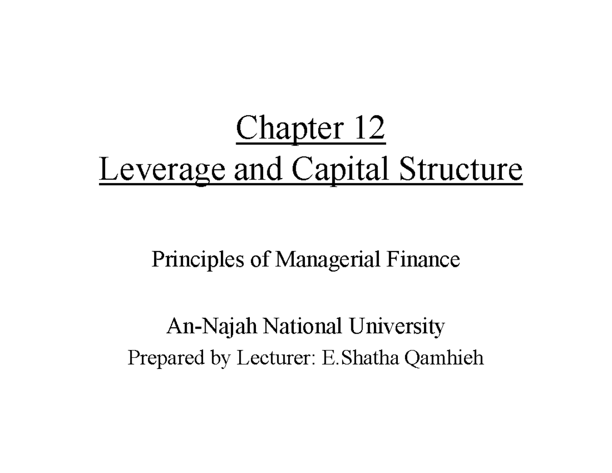 Chapter 12 Leverage Text and end of chapter questions 2 - - Studocu
