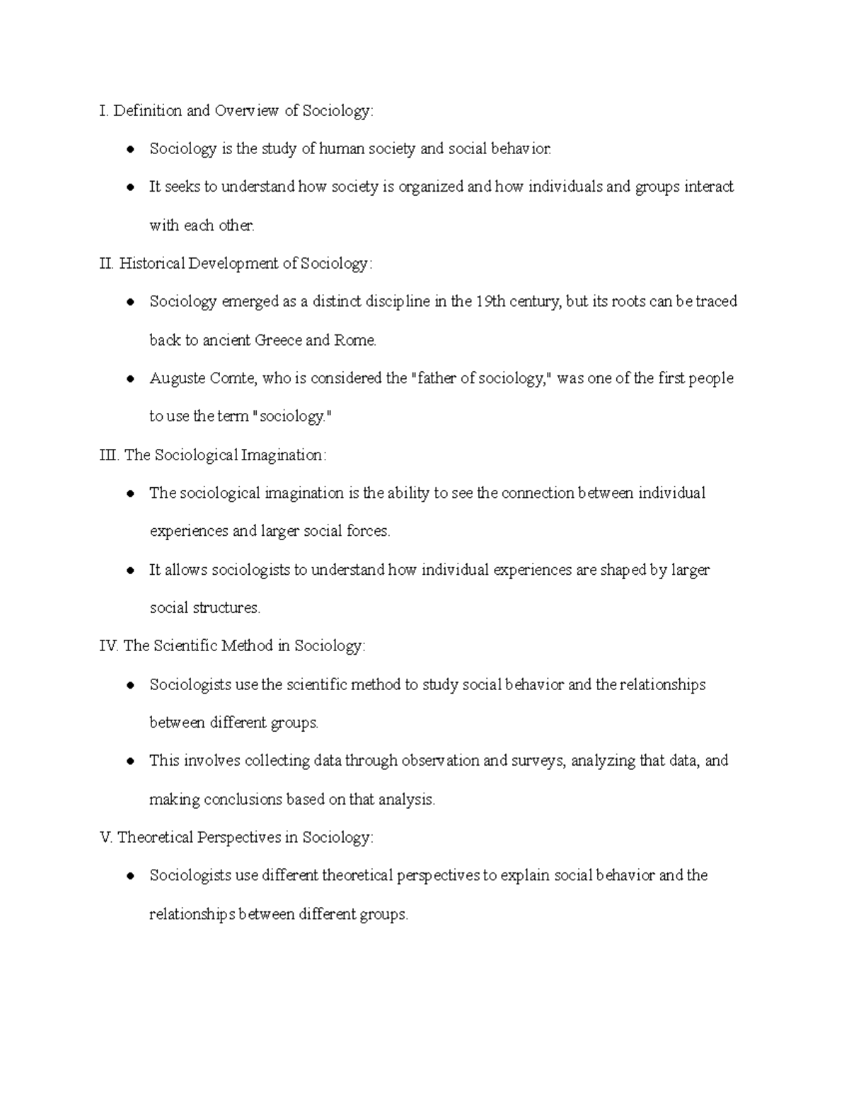 Introduction To Sociology Notes Part 1 - I. Definition and Overview of ...