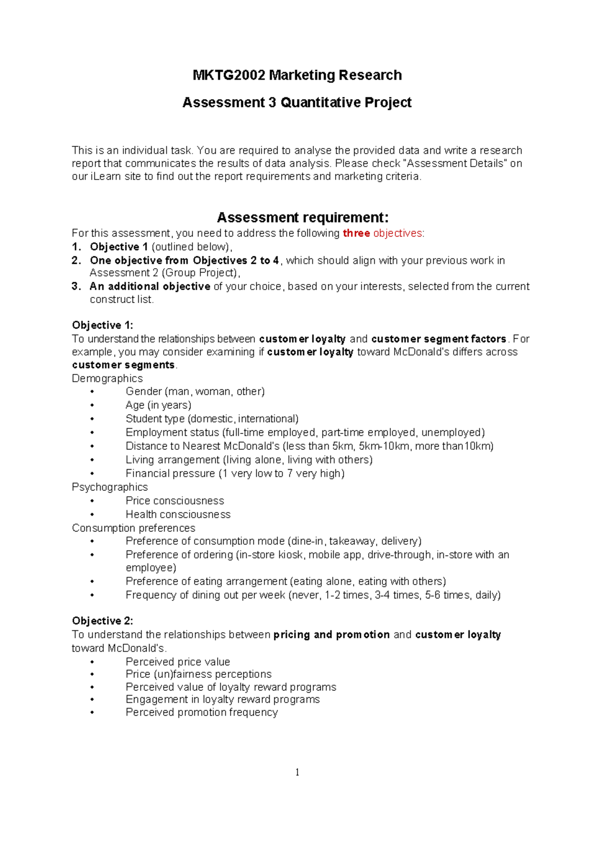 MKTG2002 Assessment 3 Quantitative Project (2024 S2) - MKTG2002 ...