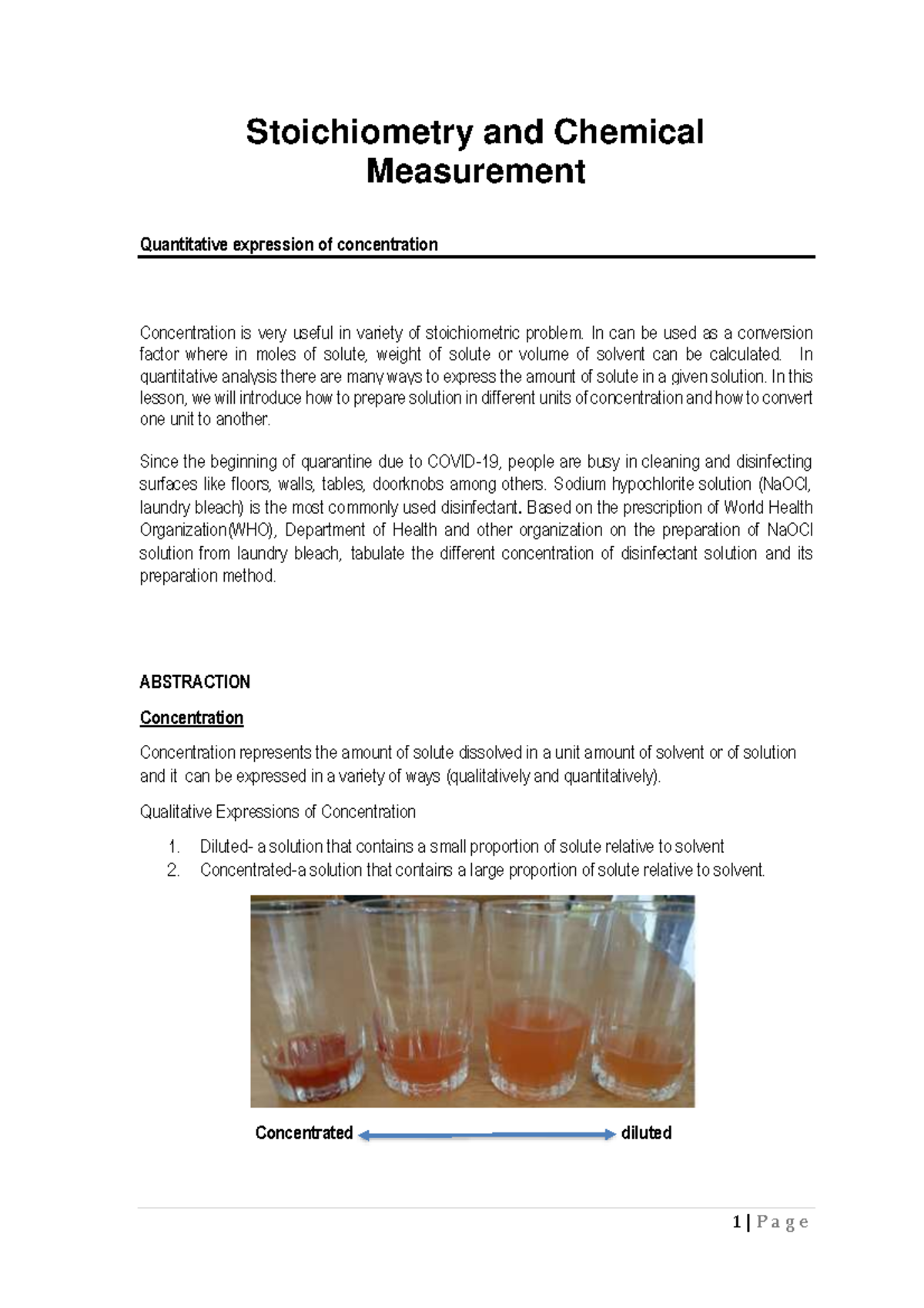 Stoichiometry and Quantitative expression of concentration ...