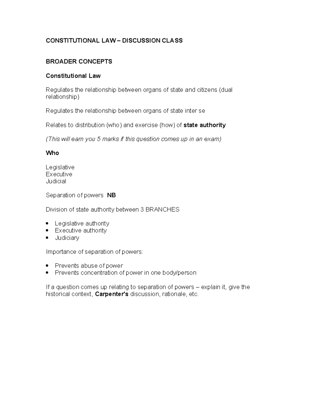CSL2601- Constitutional-LAW - CONSTITUTIONAL LAW – DISCUSSION CLASS ...