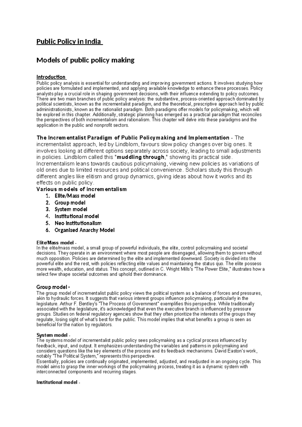 Document (19)-1 - Notes - Public Policy in India Models of public ...