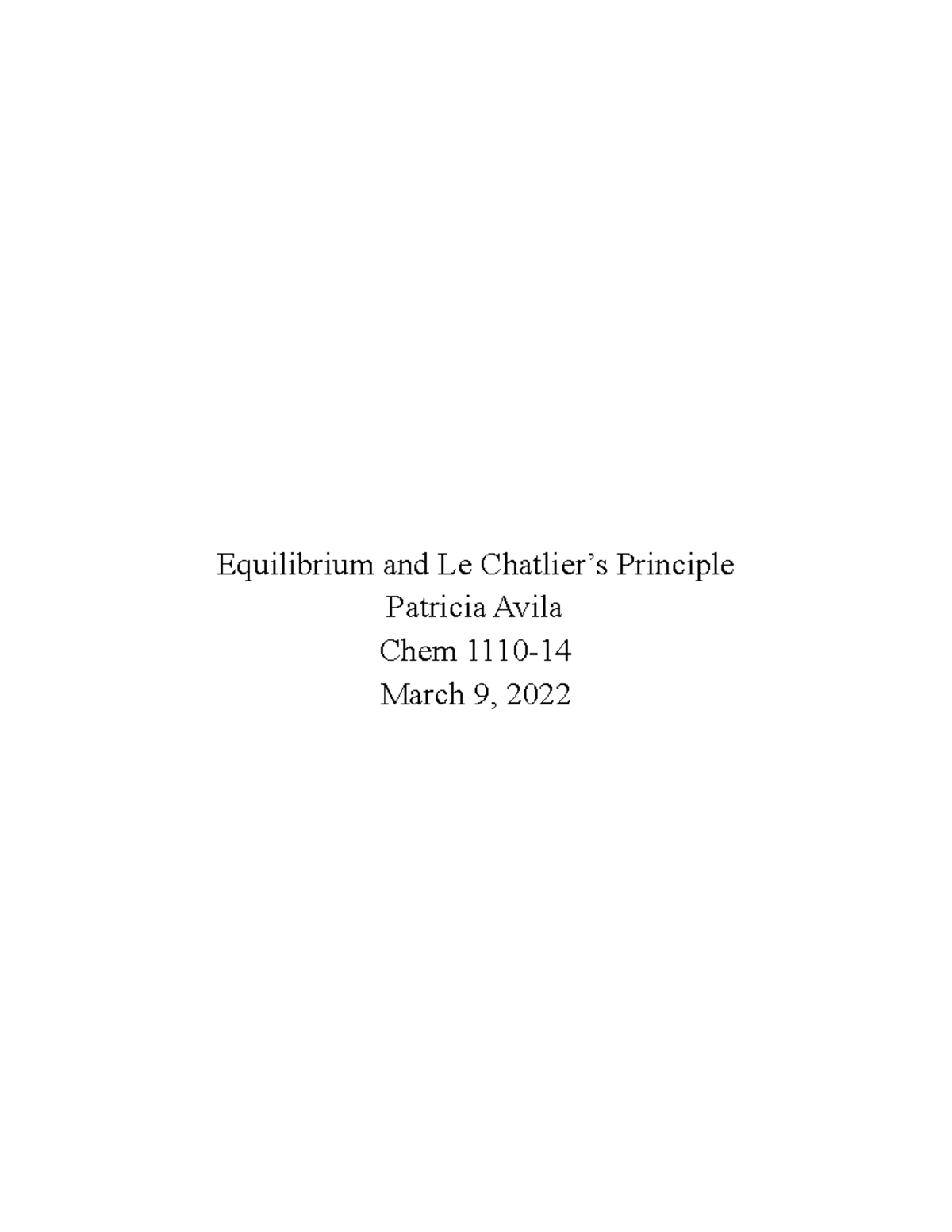 Equilibrium and Le Chatlier's Principle Lab Report - Equilibrium and Le ...
