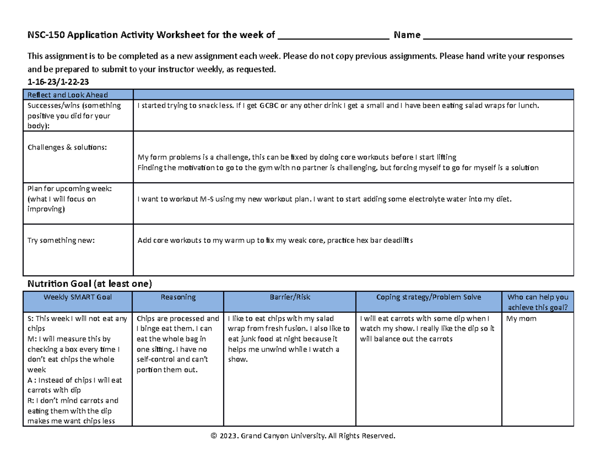 Application ACT - nutrition activity. - NSC-150 Application Activity ...