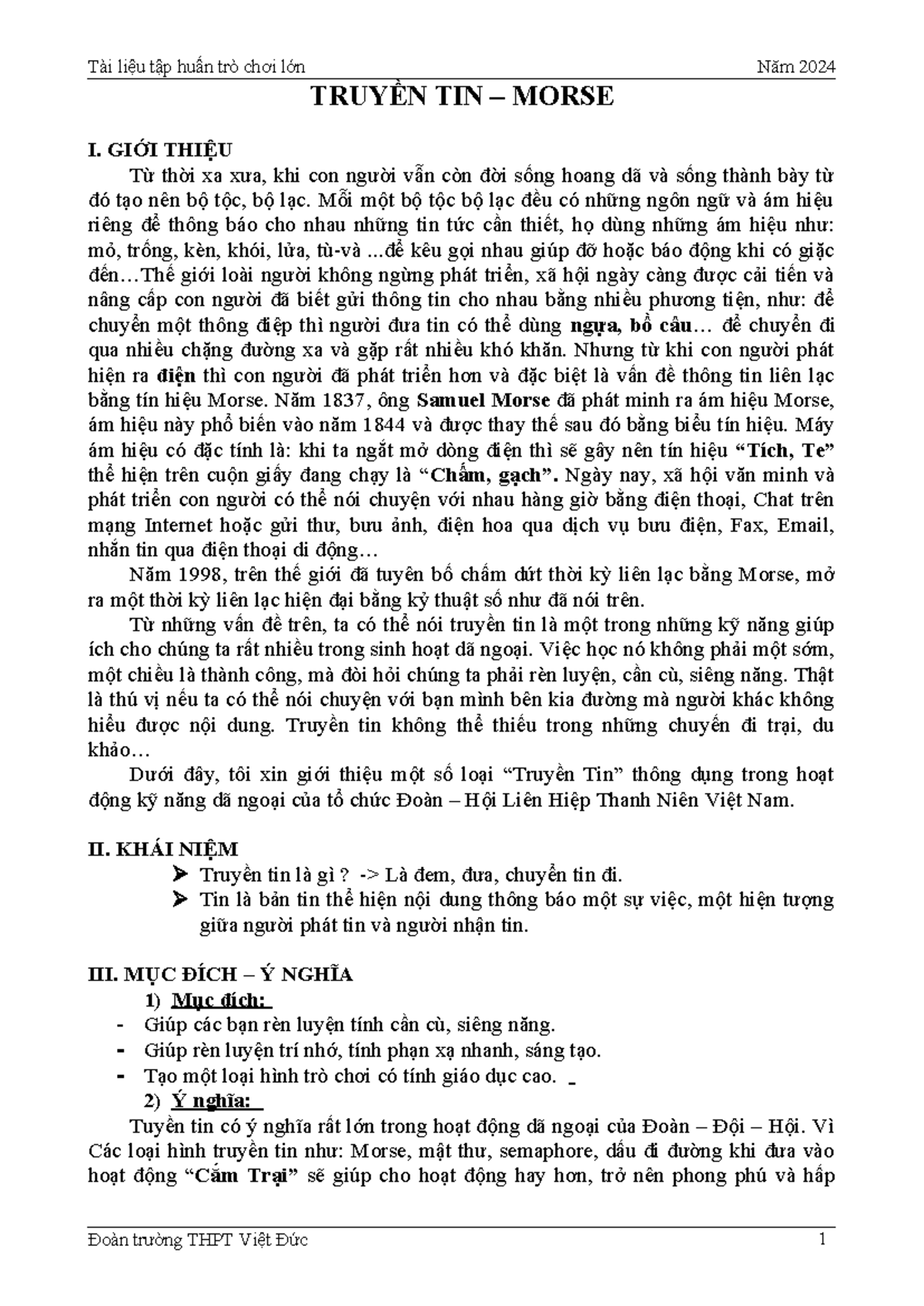 Tai lieu mat thu 2024 - giải mt - TRUYỀN TIN – MORSE I. GIỚI THIỆU Từ thời xa xưa, khi con người ...
