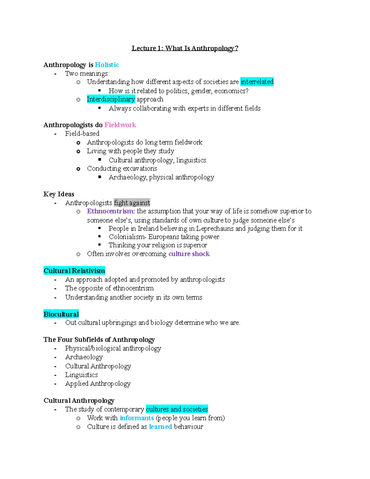 Anthro 1 - Lecture notes! - Lecture 1: What Is Anthropology ...