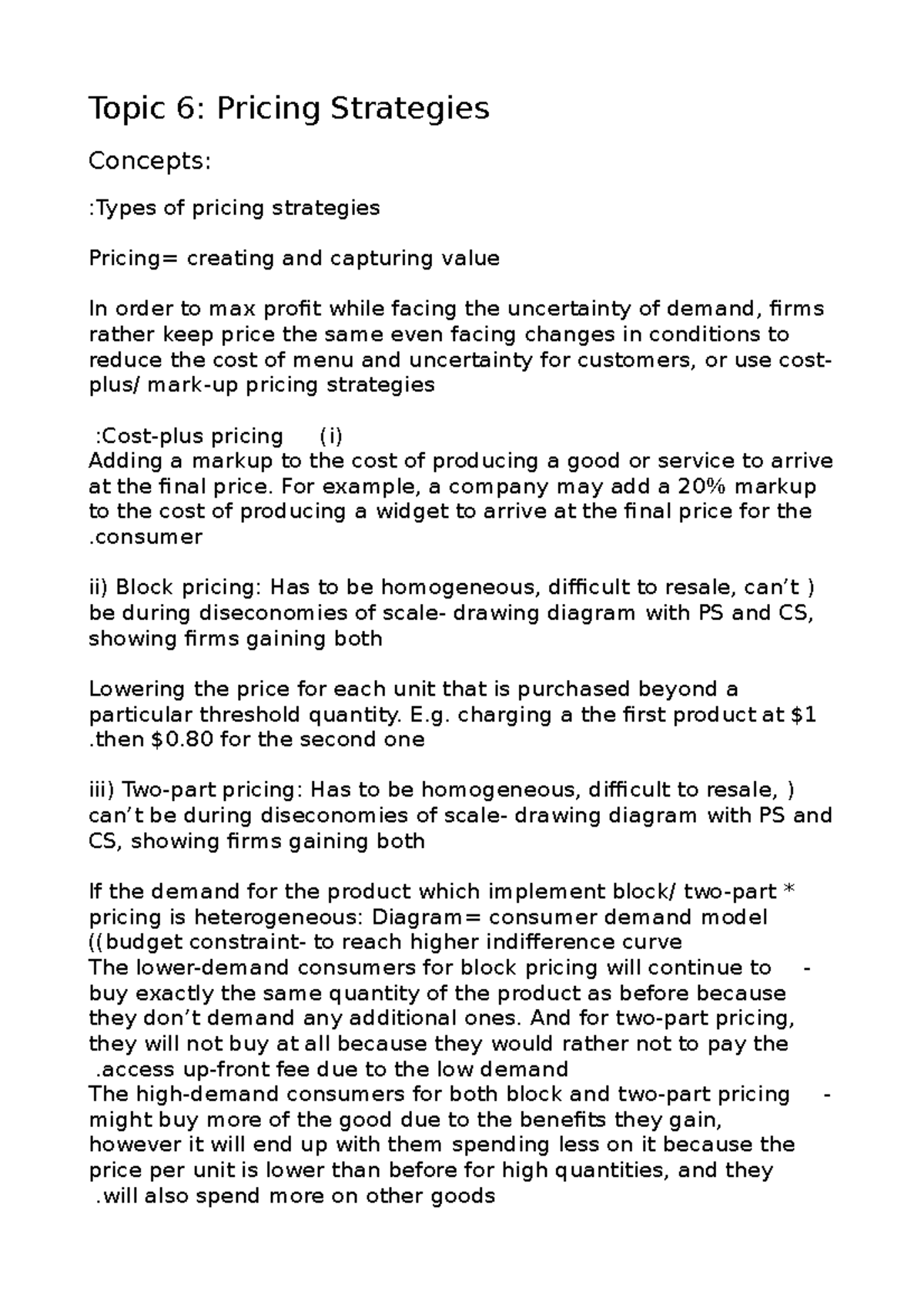 ECONS101 Topic 6 Notes - Pricing strategies - Topic 6: Pricing ...