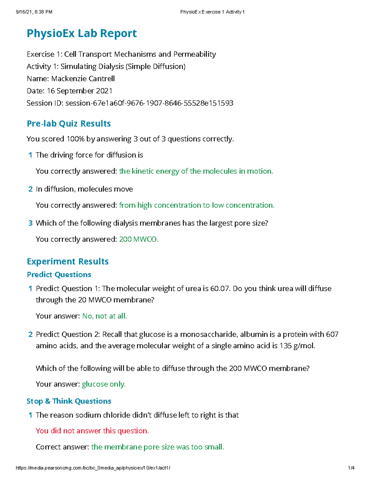 Physio Ex Exercise 1 Activity 1 - PhysioEx Lab Report Exercise 1: Cell ...