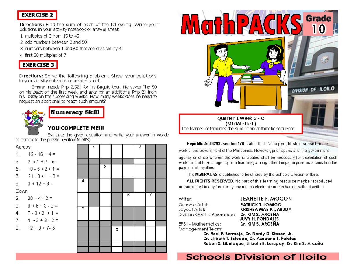 Math10 Q1Wk2-C - Math 10 - Directions: Solve the follow ing problem. Show your solutions in your ...