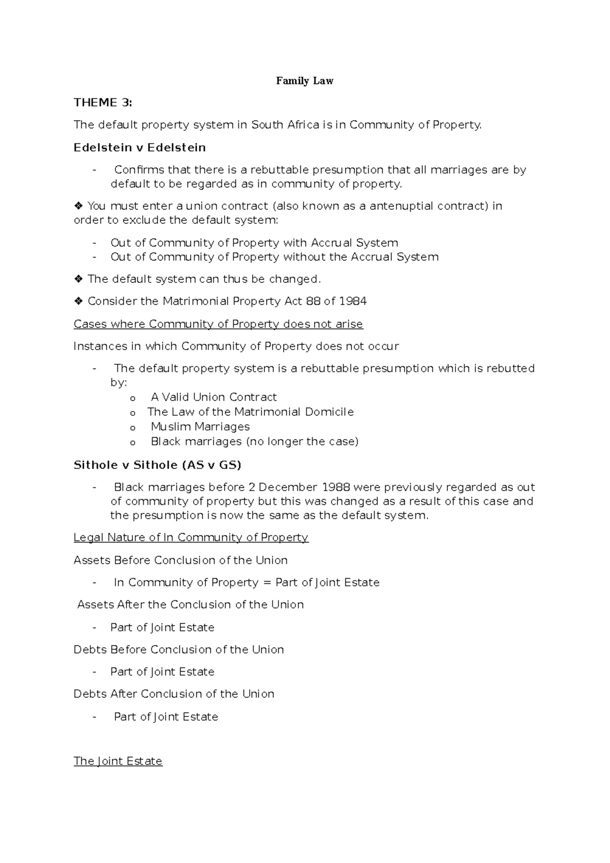 Family Law Semster TEST 2 Notes - Family Law THEME 3: The default ...