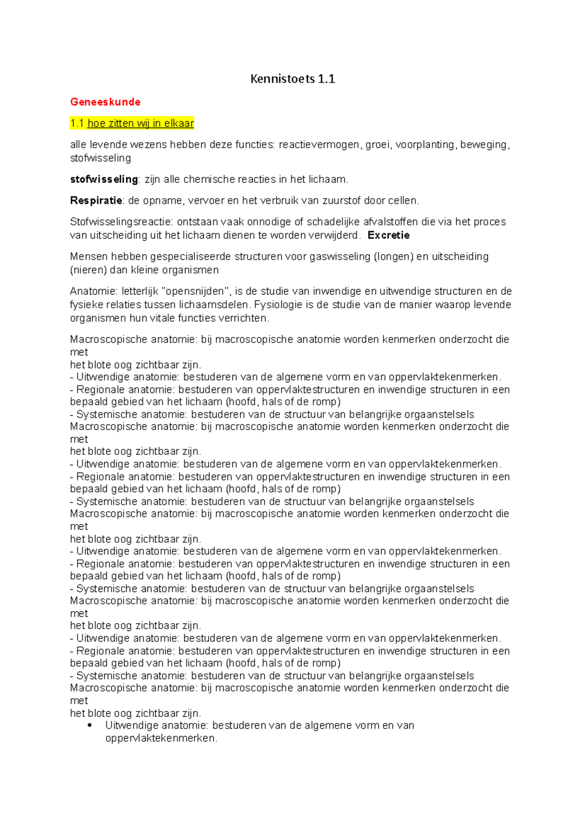 Kennistoets 1 - Geneeskunde 1 hoe zitten wij in elkaar alle levende ...