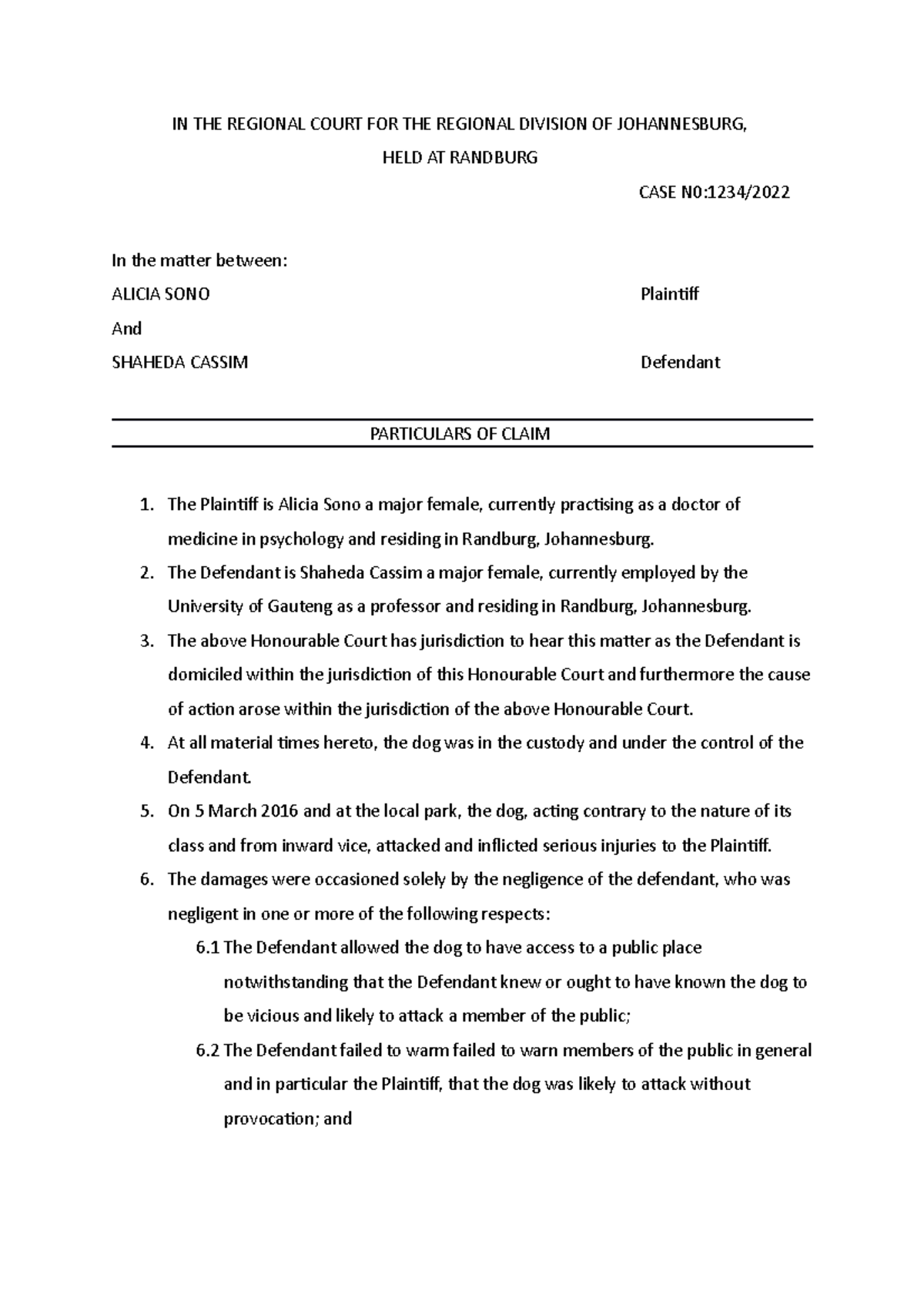 2016 Paper - IN THE REGIONAL COURT FOR THE REGIONAL DIVISION OF ...