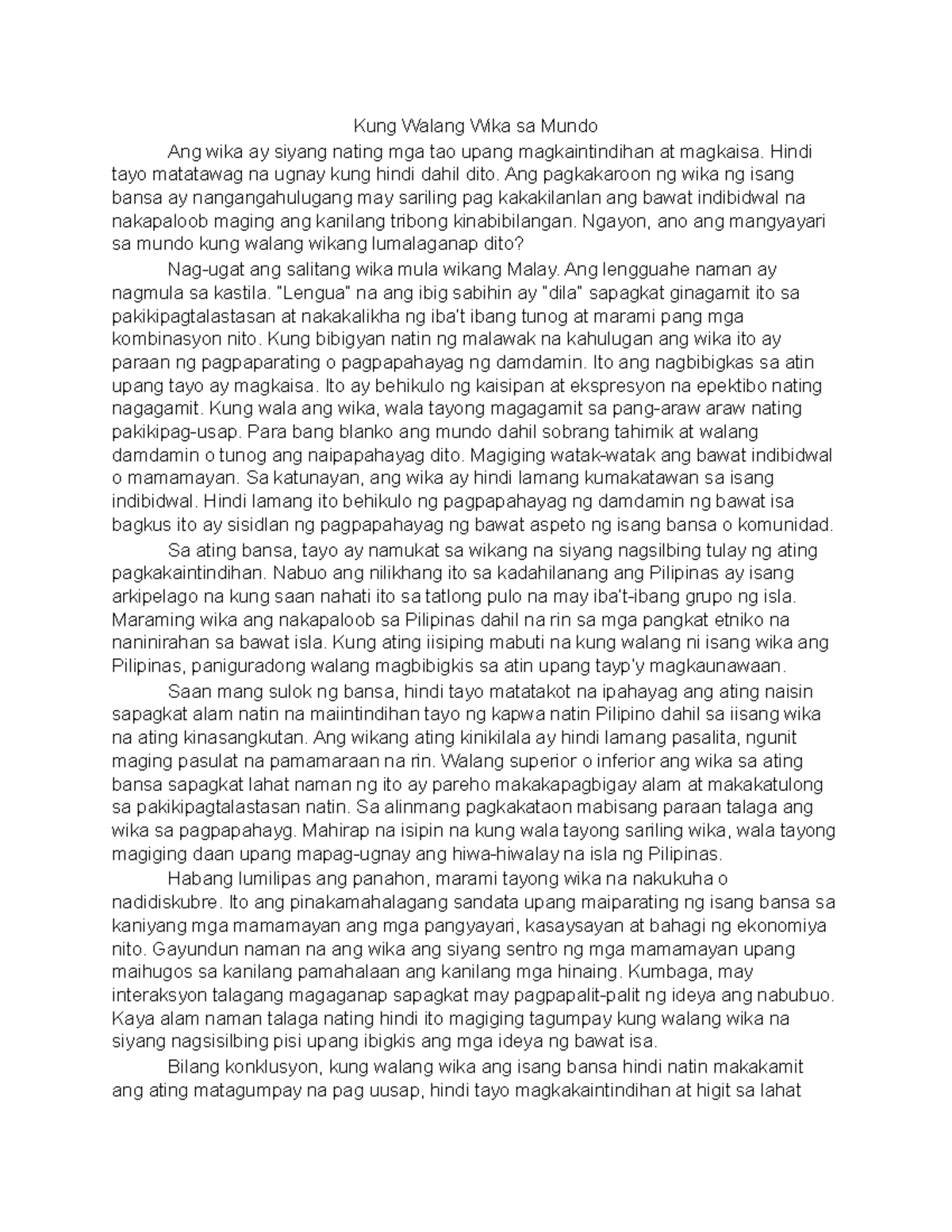 Essay in Filipino. Kung wala ang wika sa mundo - Kung Walang Wika sa ...