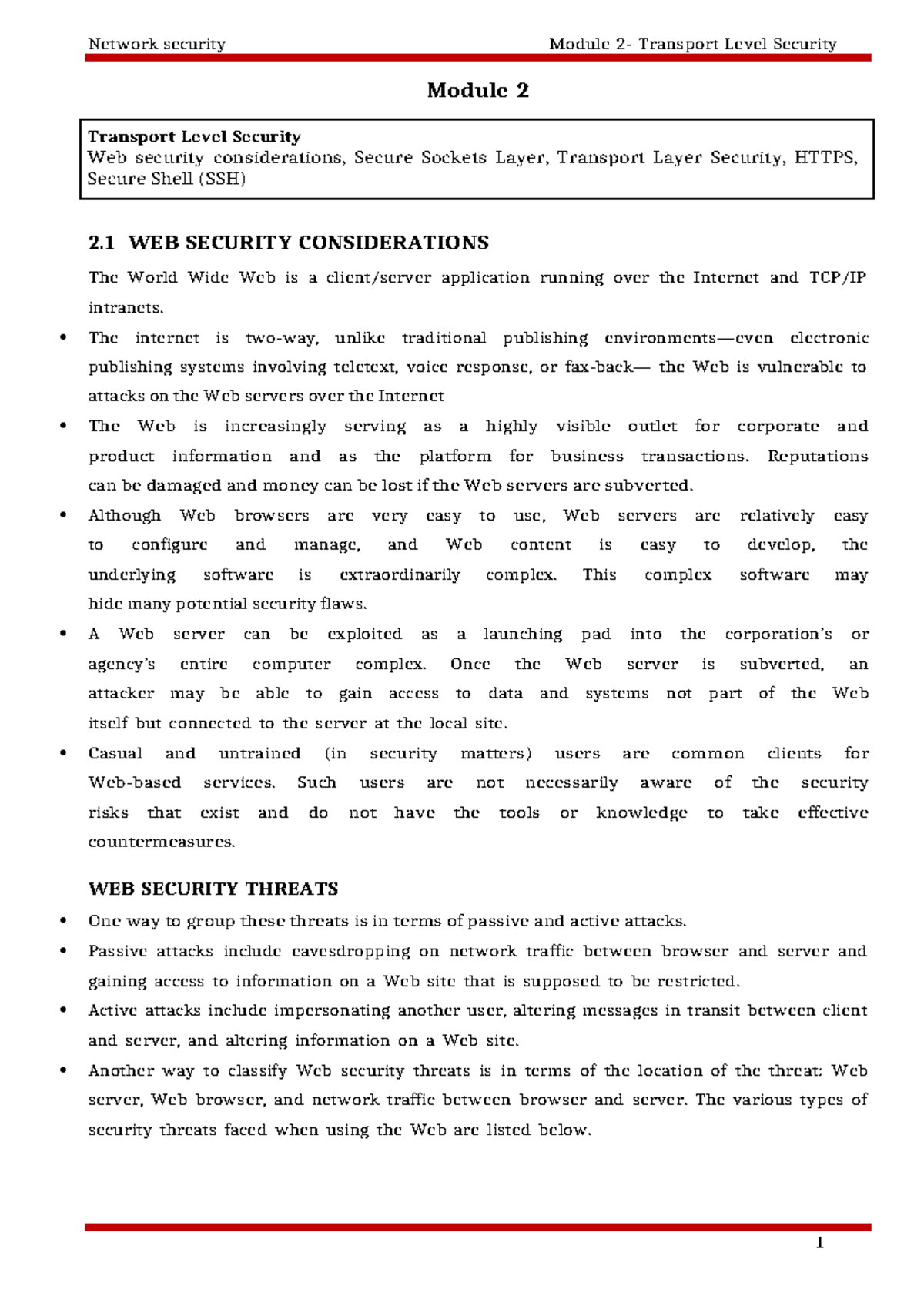 MODULE _2_NETWORK_SECURITY - Module 2 2 WEB SECURITY CONSIDERATIONS The World Wide Web is a ...