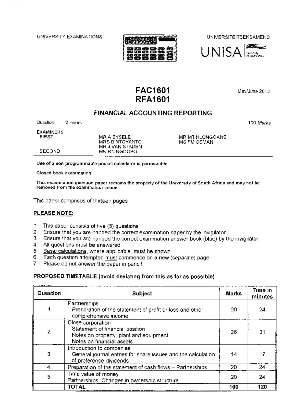 FAC1601 2013 6 E 1 exam - FAC1601 - Studocu