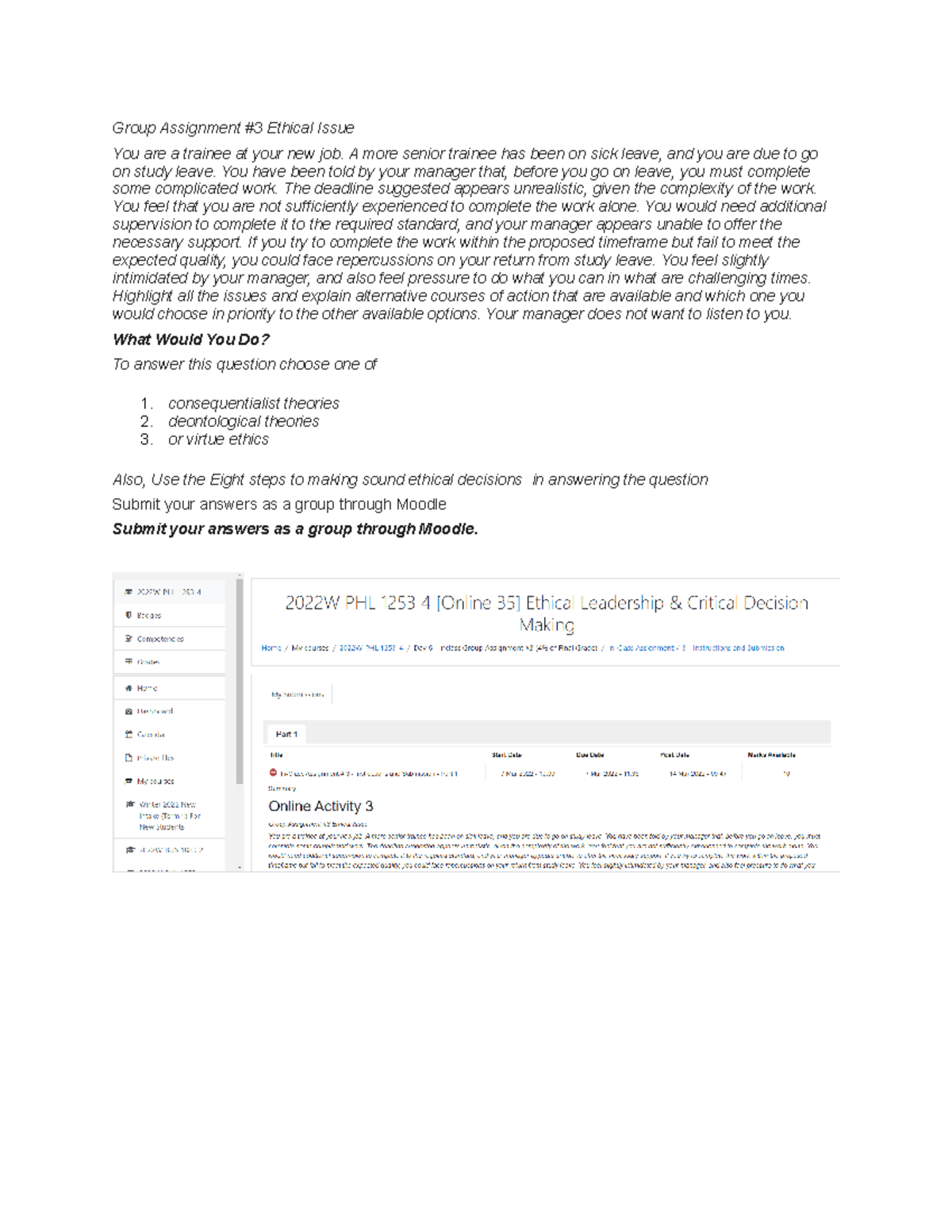 In-class assignment number 3 - PHL-1253 - Lambton College - Studocu