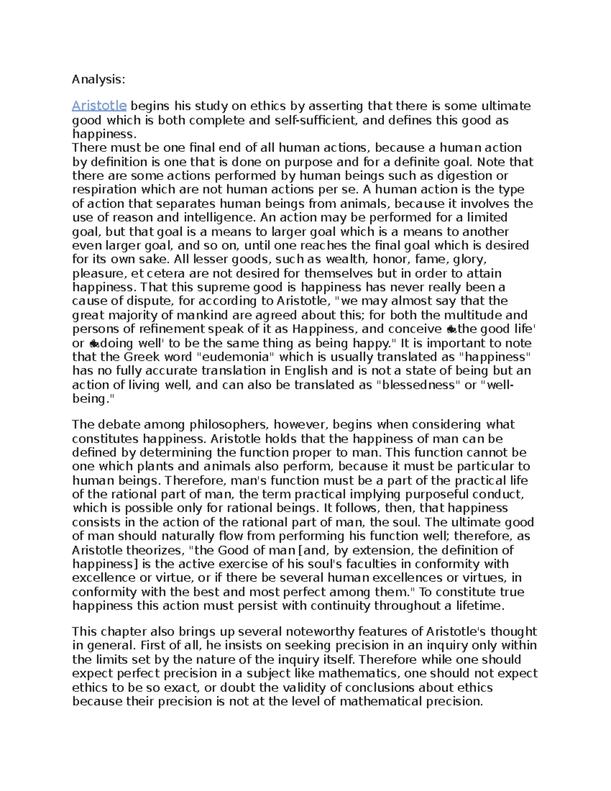 Analysis on aristotle - excellent explanation on philosophy - Analysis ...