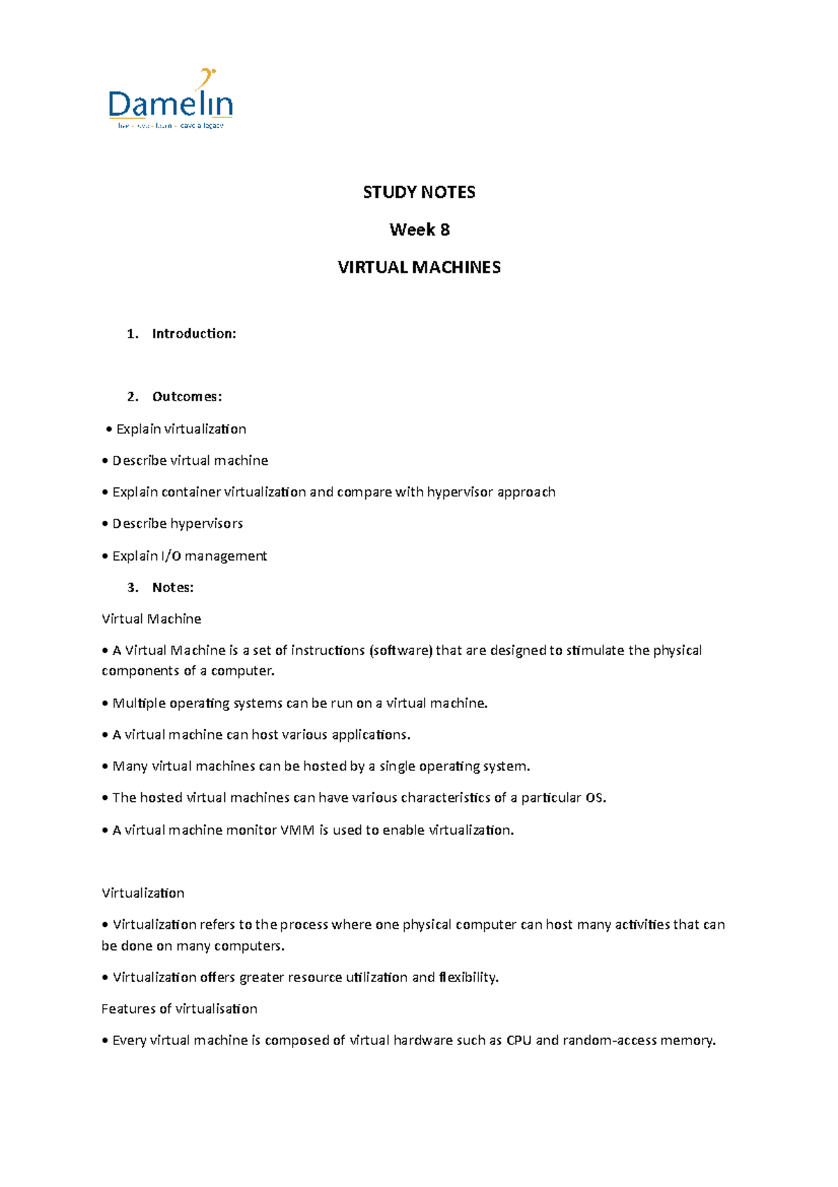 UNIT 8 Virtual Machines - STUDY NOTES Week 8 VIRTUAL MACHINES 1 ...