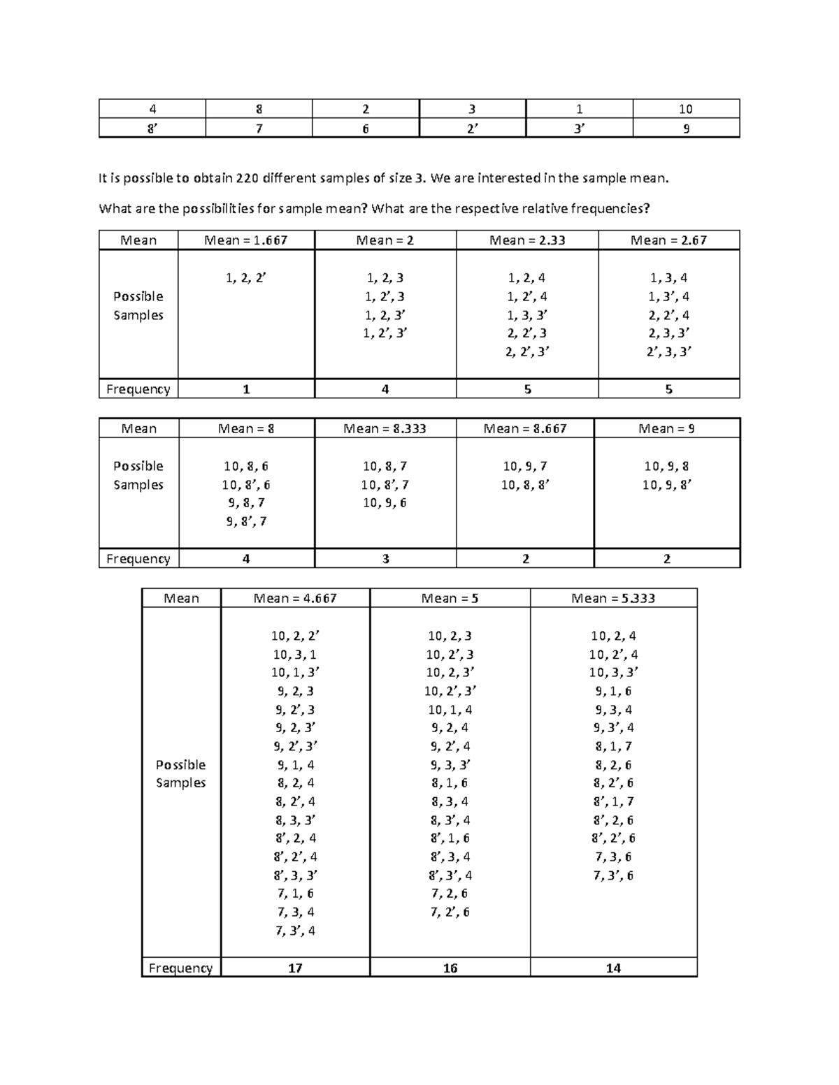 Example for Samp. Dist - Reading material for students, that will help ...