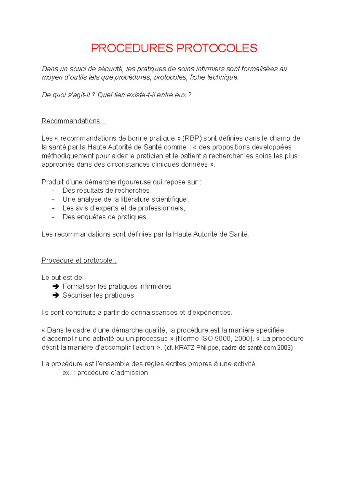 CM - Généralités sur la construction d'un protocole - UE 3 - PROCEDURES ...