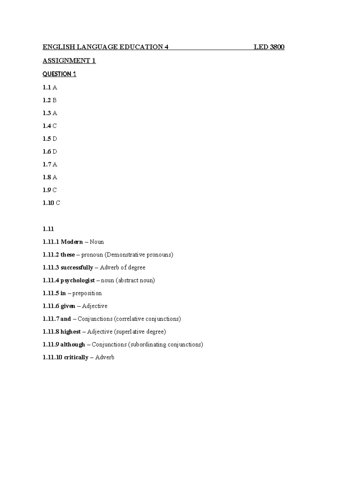 English Language Education 4 LED 3800 - ENGLISH LANGUAGE EDUCATION 4 ...